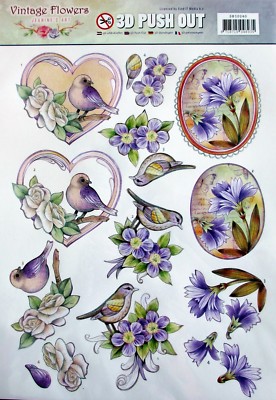 A4 DIE CUT 3D PAPER TOLE DECOUPAGE Push Out Sheet Vintage Flowers Birds ...