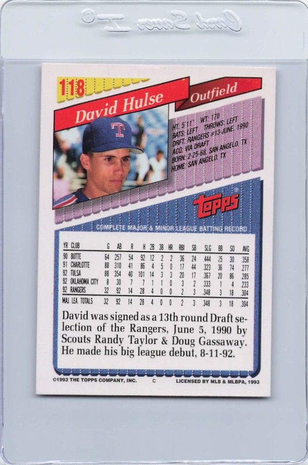 1993 Topps #118 David Hulse Rangers Signed Auto *G3523 | eBay