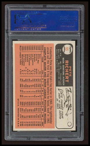 1966 Topps Pete Richert PSA 8 NM-MT - Nice Centering! #95 Baseball Card ...