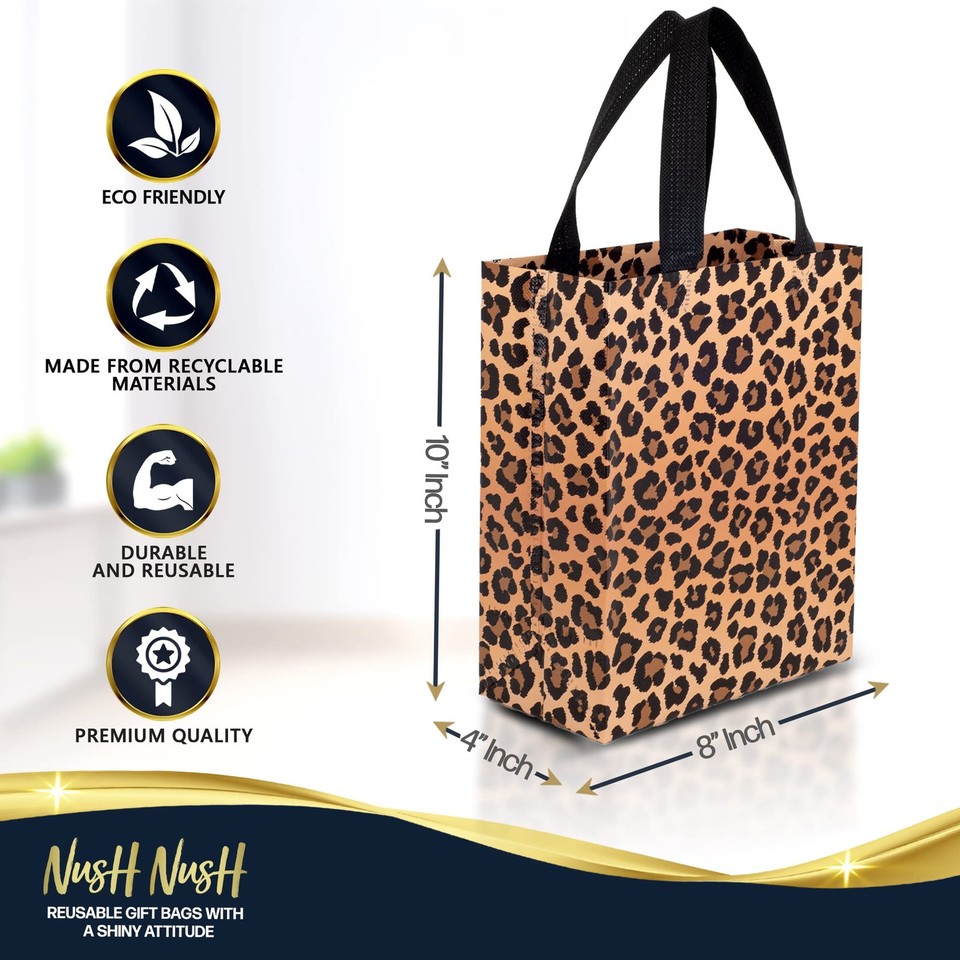 Leopard Reusable Cheetah Gift Bags Set Of 12 With Handles Animal Print ...