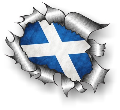 LARGE CLASSIC Ripped Torn Metal Rip & Scottish Saltire Scotland Flag ...