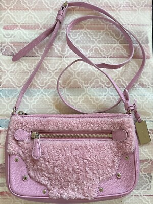 Coach Small Rider Pochette Shoulder Bag Pink Faux Fur Classic Design | eBay