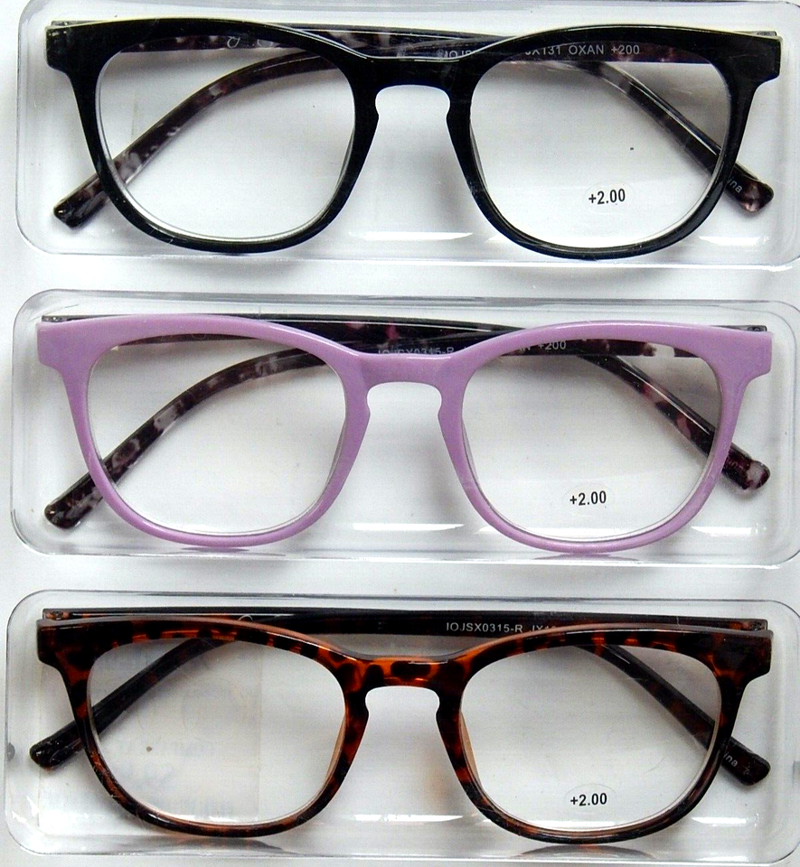 JESSICA SIMPSON 3 PACK SET PREMIUM READING GLASSES READERS +2.00 NEW ...