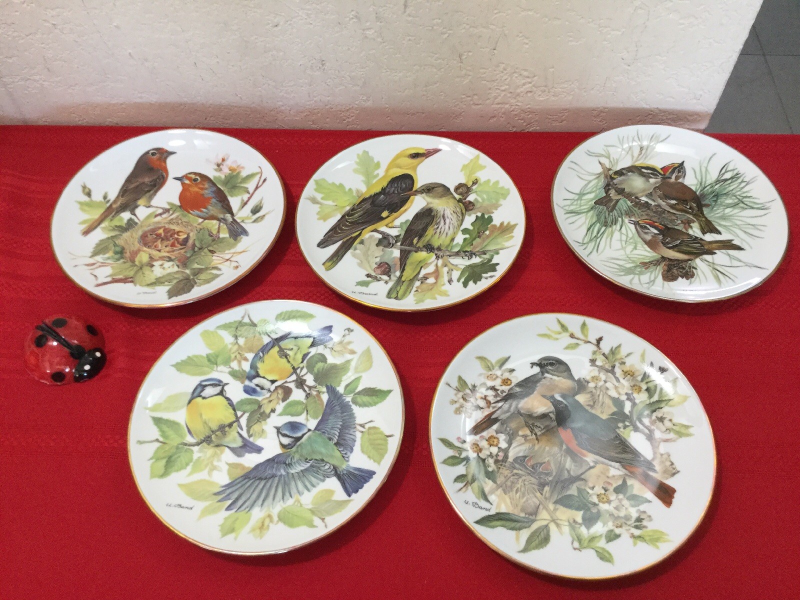 LOT of 5 WWF BIRD PLATE ROBINS GOLD RIM STUNNING ROBINS BY URSULA BAND ...
