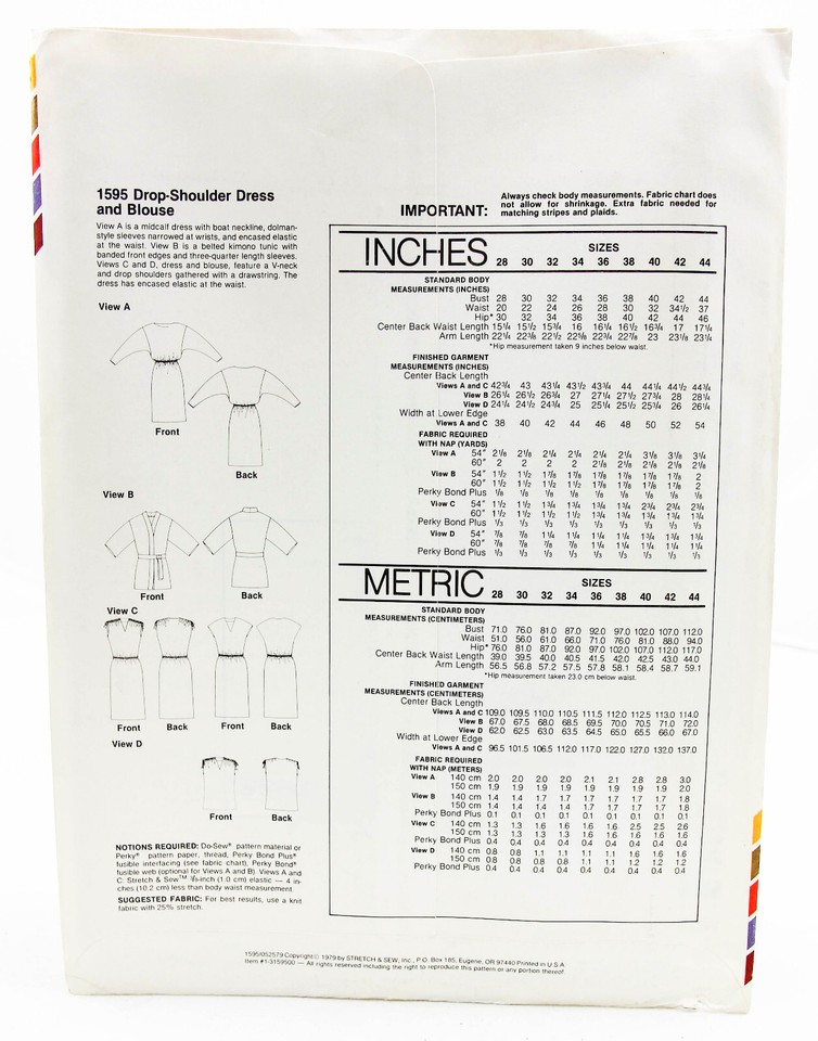 Stretch and Sew Pattern #1595 - Drop-Shoulder Dress and Blouse | eBay