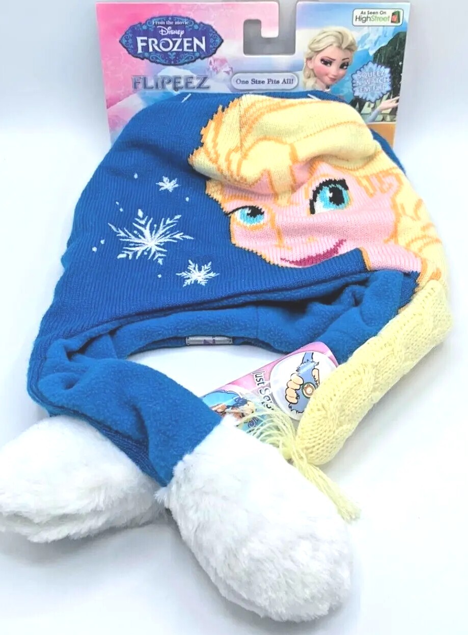 Girls Disney Frozen Elsa Flipeez Hat Super-Soft Fleece Lining Winter ...
