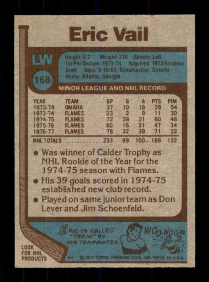 1977-78 Topps #168 Eric Vail NM/NM+ 541109 | eBay