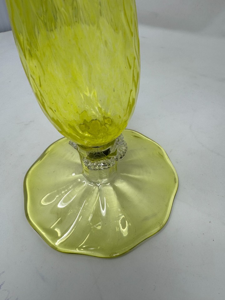 Vintage Fenton Vaseline Glass Ruffled Vase 11” Tall Uranium colored Art ...
