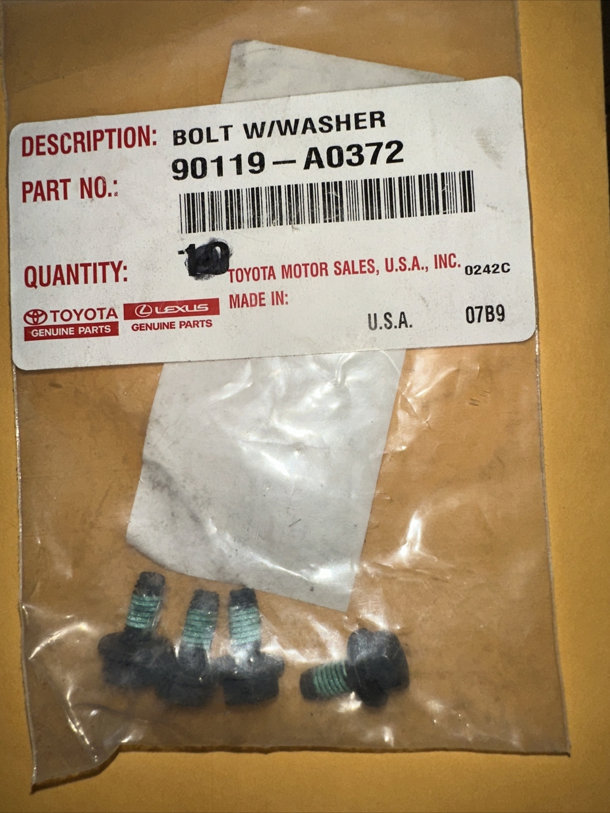 4-New OEM Toyota Lexus 90119-A0372 Interior Body Bolt W/Washer Qty-4 | eBay
