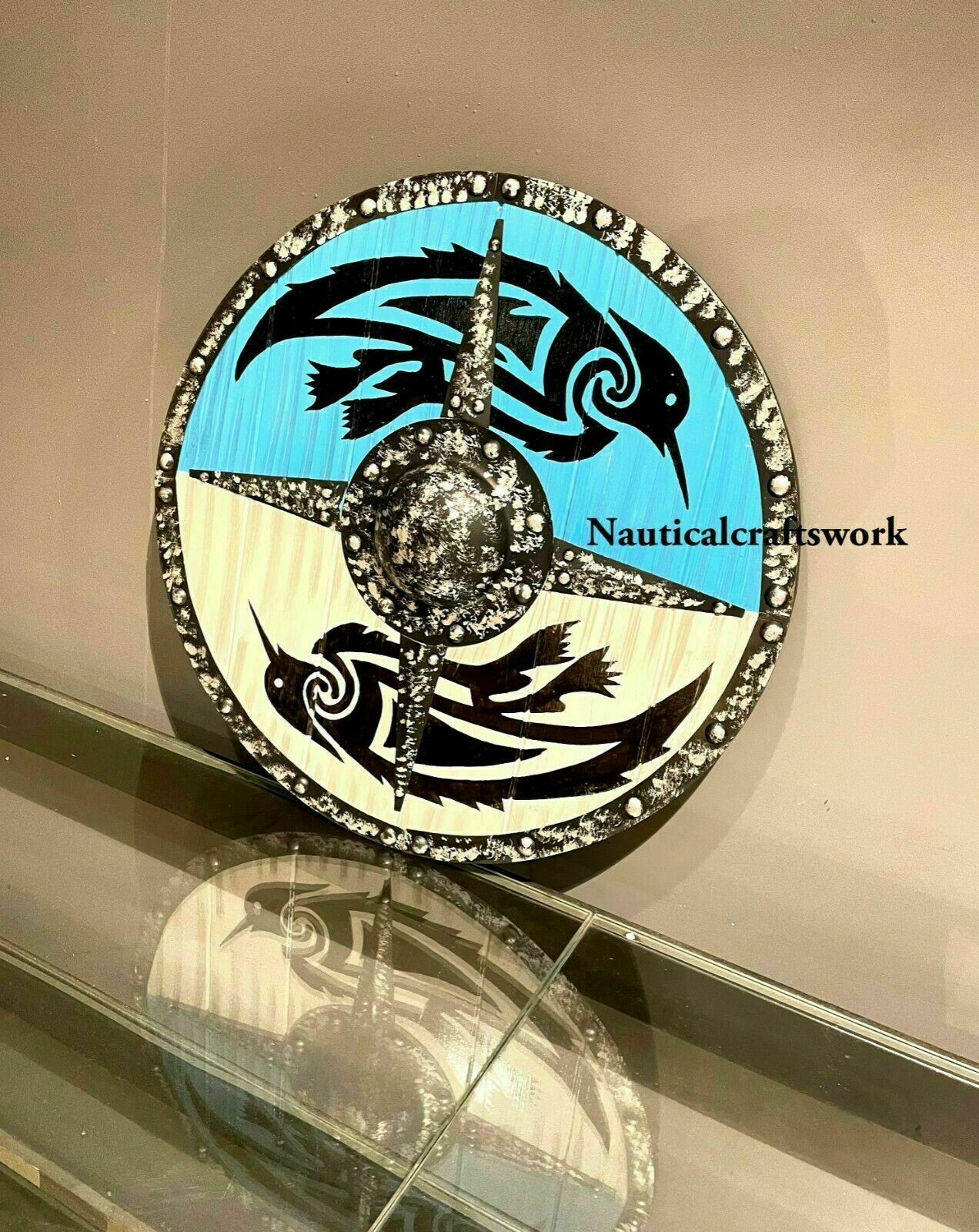 Wooden Shield Viking Ravan Villa Shield Medieval Birds Round Shield | eBay