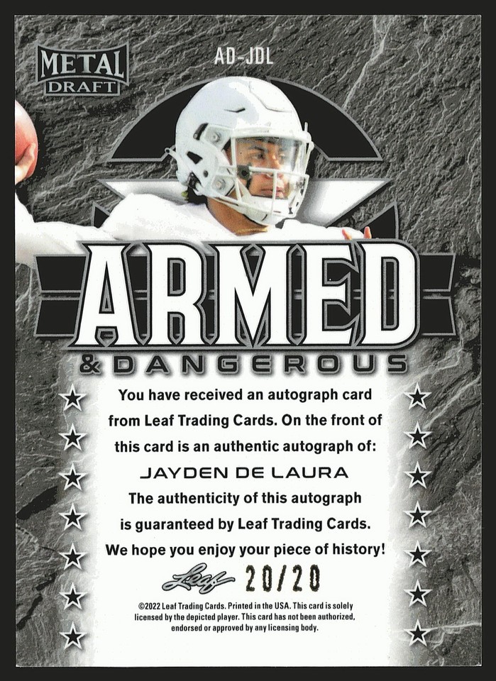 2022 Leaf Metal Draft #AD-JDL Jayden De Laura Crystal Blue /20 SN,AU | eBay