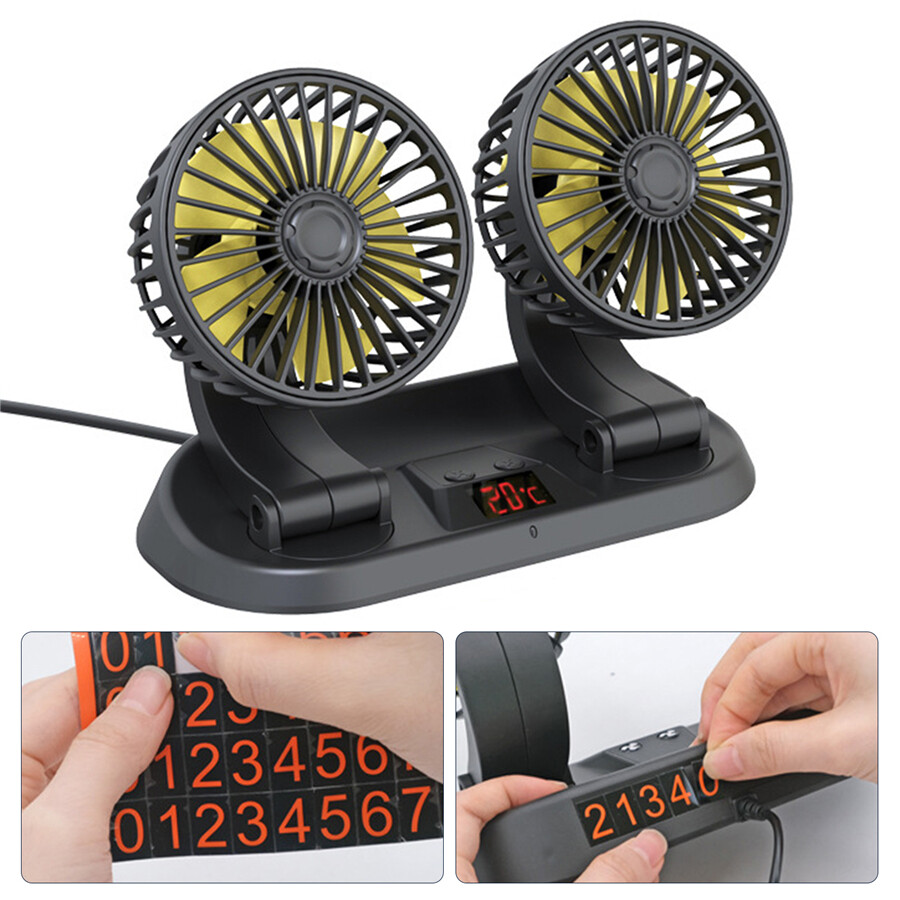 Car Summer Cooling Fan LED Light Dual Head Fans Dashboard Interior ...