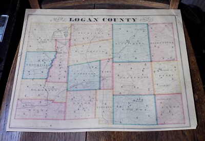 1875 Antique COLOR Map of LOGAN COUNTY, OHIO | eBay
