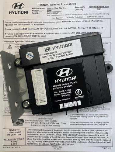 NEW OEM Hyundai Remote Start Control Module Brain ONLY+ Instructions ...