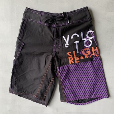 Volcom black purple Board Shorts mens 28 x 10 surf retro logo beach | eBay
