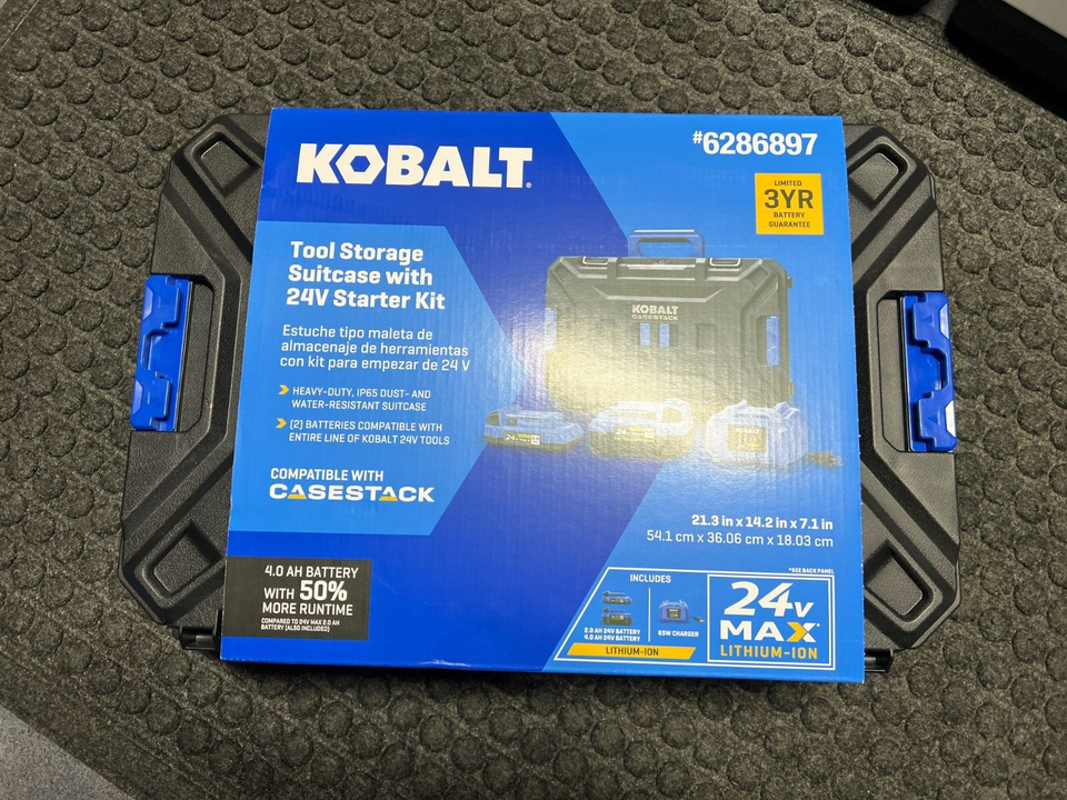 Two 24V Kobalt 2.0 & 4.0 Ah Lithium-Ion Battery - Charger & Casestack ...