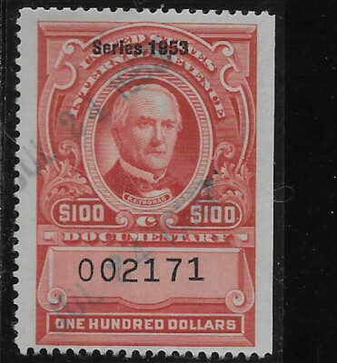 US Scott R648, Revenue Documentary $100.00, Used, NG, F/VF Series 1953 ...