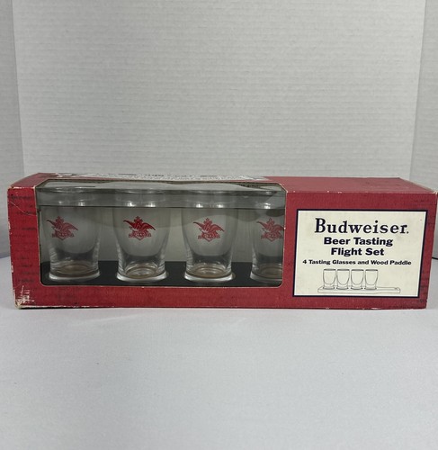 Budweiser Beer Flight Tasting Set With Paddle New Glassware Barware ...