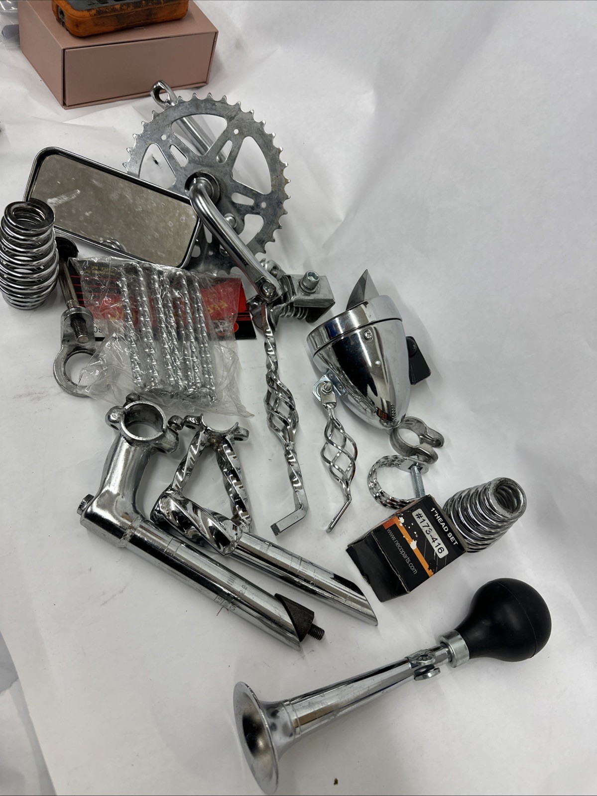 LoT of Lowrider BICYCLE Parts Headlight Gooseneck grips kick stand ...