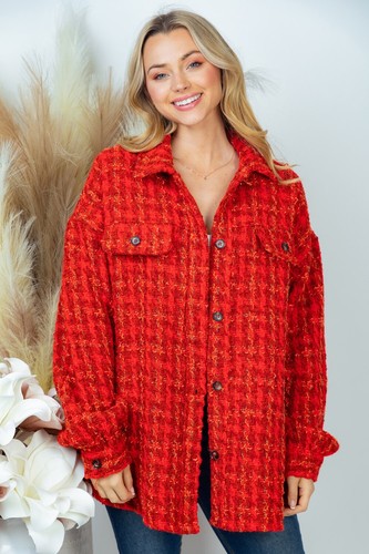 new WHITE BIRCH SHIRT SHACKET button down BLK/RED HOUNDSTOOTH BOHO ...