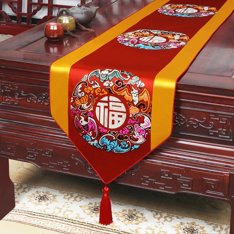 Chinese Retro Table Runner Jacquard Floral Wedding Party Tablecloth ...