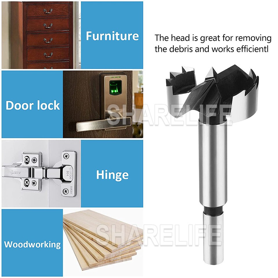 5pcs Forstner Wood Drill Bit Set Hole Saw Cutter Wood Tools with Round ...