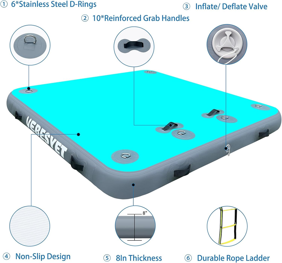 Inflatable Floating Dock Swim Platform, 6 Inch/8 Inch Thick Multi ...