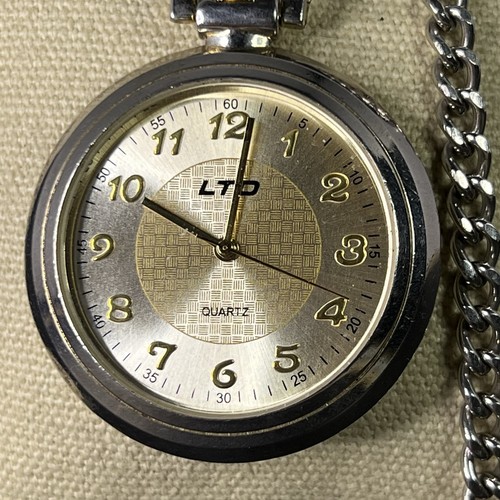 Pocket Watch LTD Open Face NEW BATTERY RUNS GREAT Silver Chain Case ...