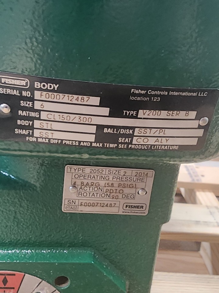 Fisher Control Ball Valve V200 SER. B New CL 150/300 SST 6" Type 2052 ...