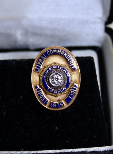 Fraternal American Legion Past Commander 10K Gold Enamel w/ Diamond Hat ...