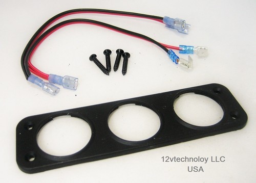 Triple Socket 12 Volt Plug Outlet Surface Panel Mounting Plate w/jumper ...