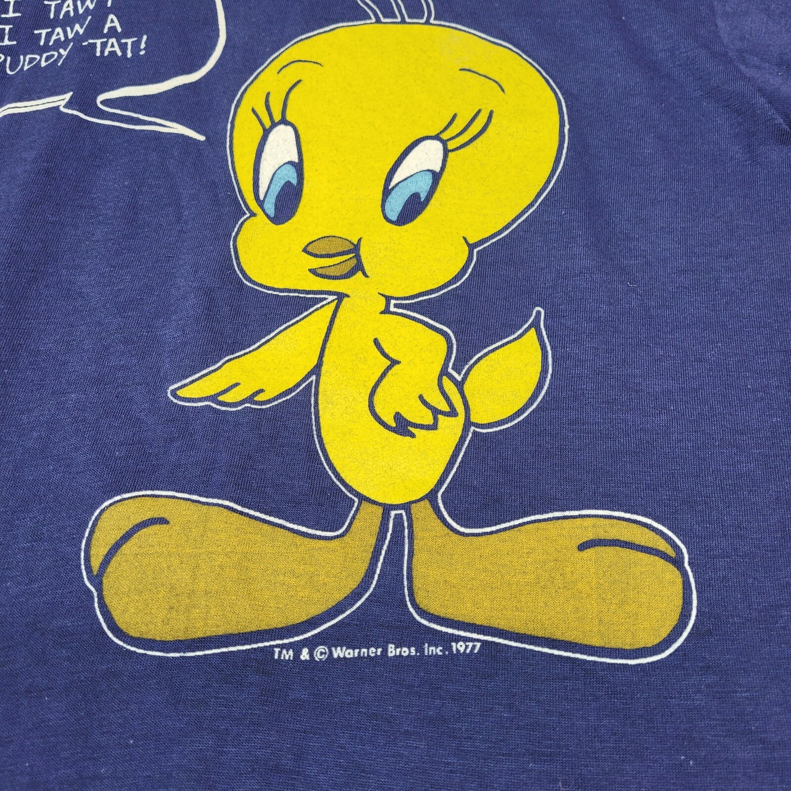 Vintage Artex 1977 Tweety Bird Looney Tunes Blue Tshi… - Gem