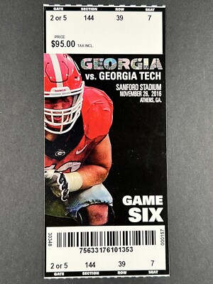 11-26-2016 Georgia Tech @ Georgia College Football Ticket - Michel ...