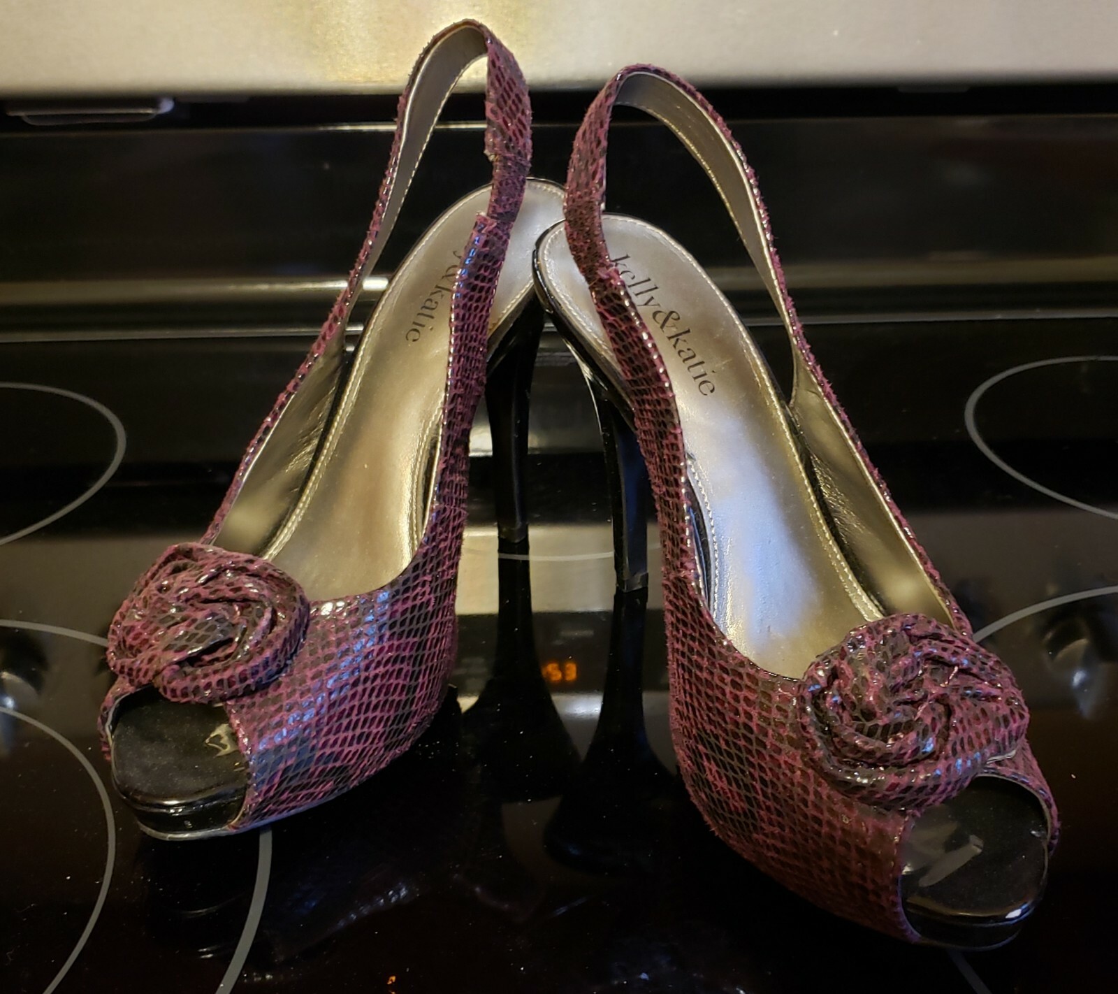 Kelly & Katie Purple Snakeskin Platform Peep Toe Slin… - Gem