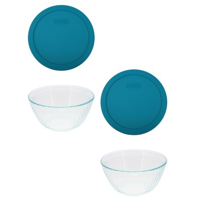 Pyrex (2) 7402 6-Cup Sculpted Glass Bowl and (2) 7402-PC Adriatic Blue ...