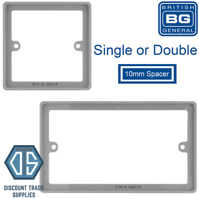 BG GREY SOCKET SPACER FRAME 10MM SINGLE 1G DOUBLE 2G SWITCH BACK BOX ...