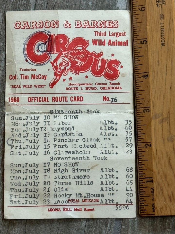 Vintage 1960 CARSON & BARNES CIRCUS Official Route Card | eBay