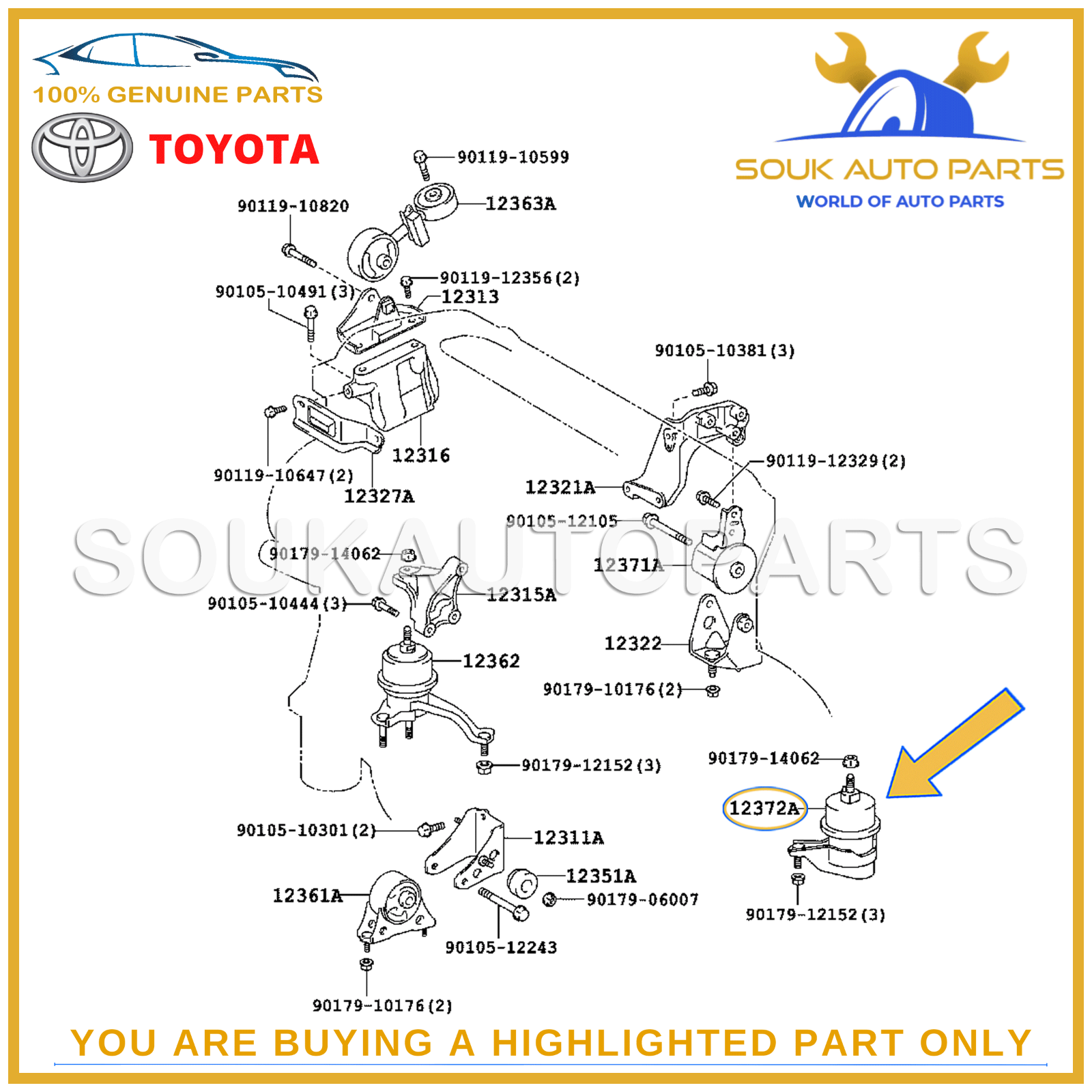 12372-28020 Genuine Toyota INSULATOR, ENGINE MOUNTING,LH (FOR ...