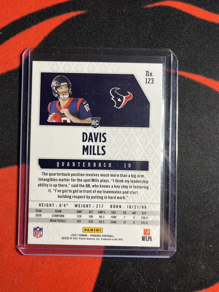 2021 Panini Phoenix Davis Mills Rookie Fire Burst Card RC #123 Houston ...
