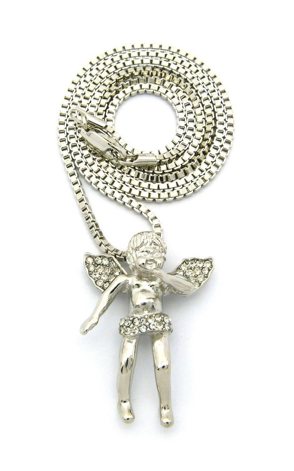 NEW BABY ANGEL MICRO PENDANT &2mm/24" BOX CHAIN SMALL NECKLACE -MMP53BX ...