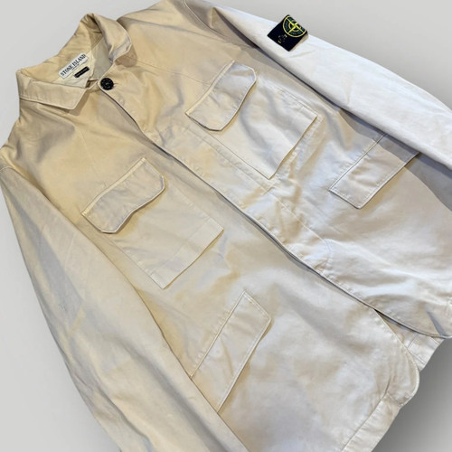 Stone Island Mid Length Beige Jacket Cotton Blend Stand Up Collar ...
