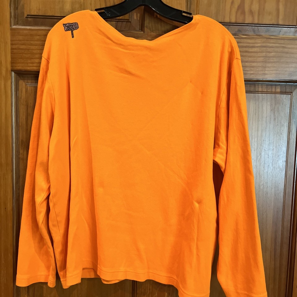 QUACKER FACTORY Orange Scarecrow embroidered scene top XL Fall | eBay