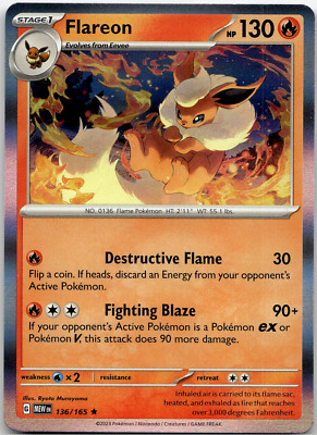 Pokémon - 151 - Flareon 136/165 - Holo Rare - ENGLISH - NM/M | eBay