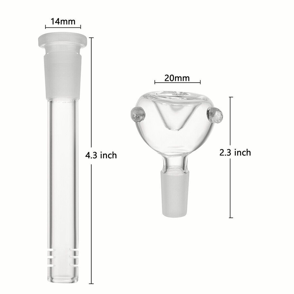 ( Pack of 2 ) 14mm Glass Round Male Bowl Piece & Downstem for Glass ...