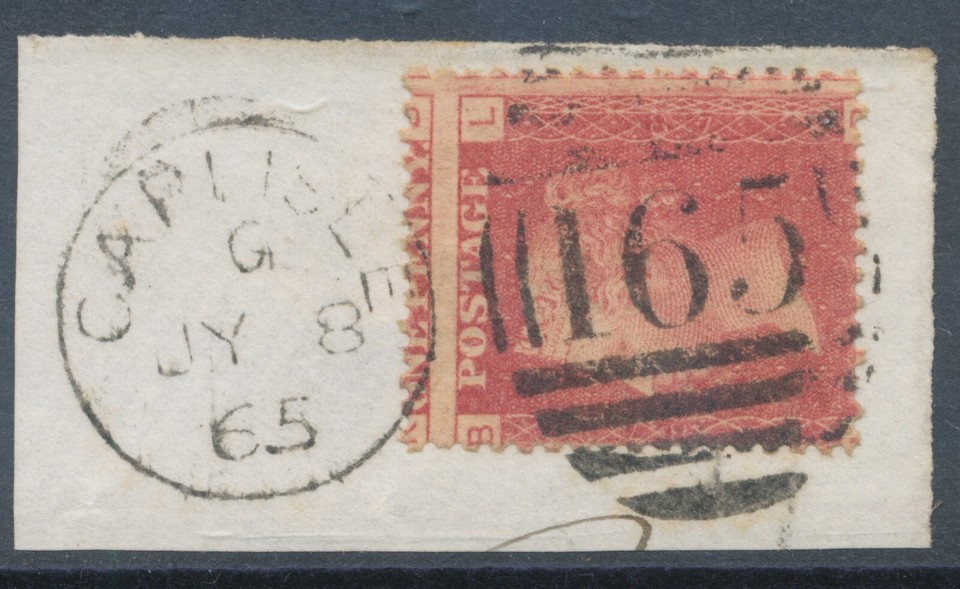 GB QV LE 1d pl.87 (LB) on piece superb used w Duplex postmark „CARLISLE ...