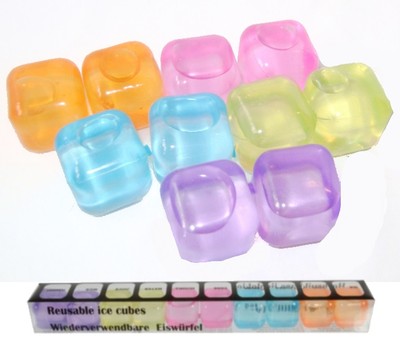 10Pc Plastic Reusable Ice Cubes Pack Mix Coloured Cubes Drinks Party ...