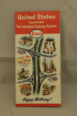 Esso United States Interstate Highway System 1964 25x24 Paper Road Map ...