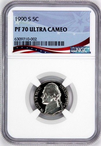 1990-S Proof Jefferson Nickel, Graded PF70UC by NGC * Registry Quality ...