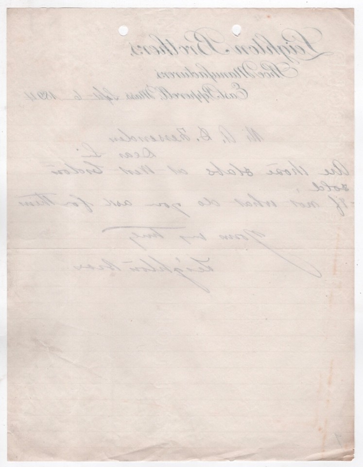 1894 LEIGHTON BROTHERS LETTERHEAD SHOE MFG EAST PEPPERELL MA FESSENDEN ...