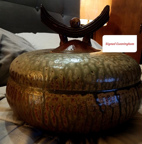 RARE Steve & Miky Cunningham studio pottery stoneware Pot W/Lid artist ...